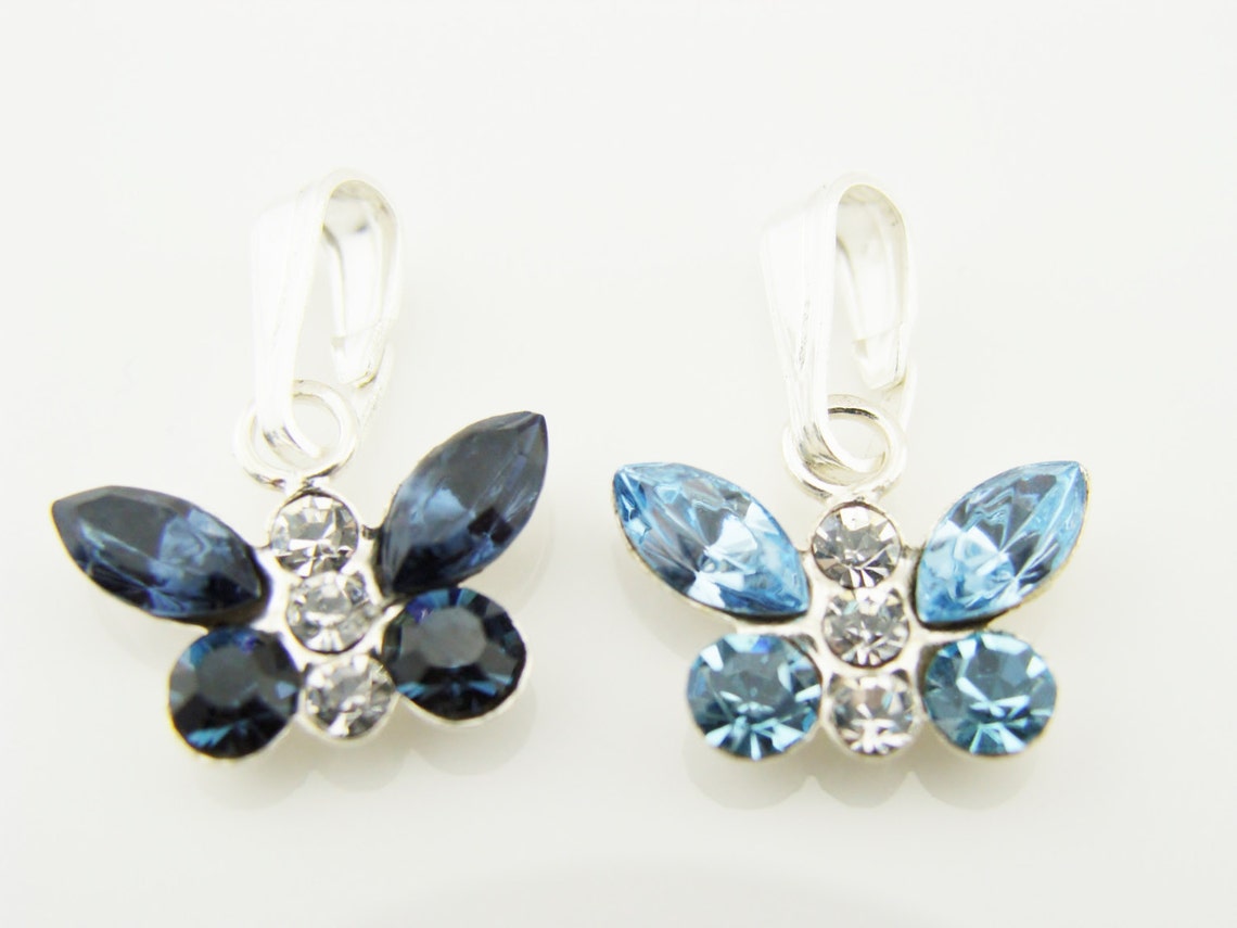 Swarovski Crystal Navy Blue Butterfly Sterling Silver Necklace - Etsy