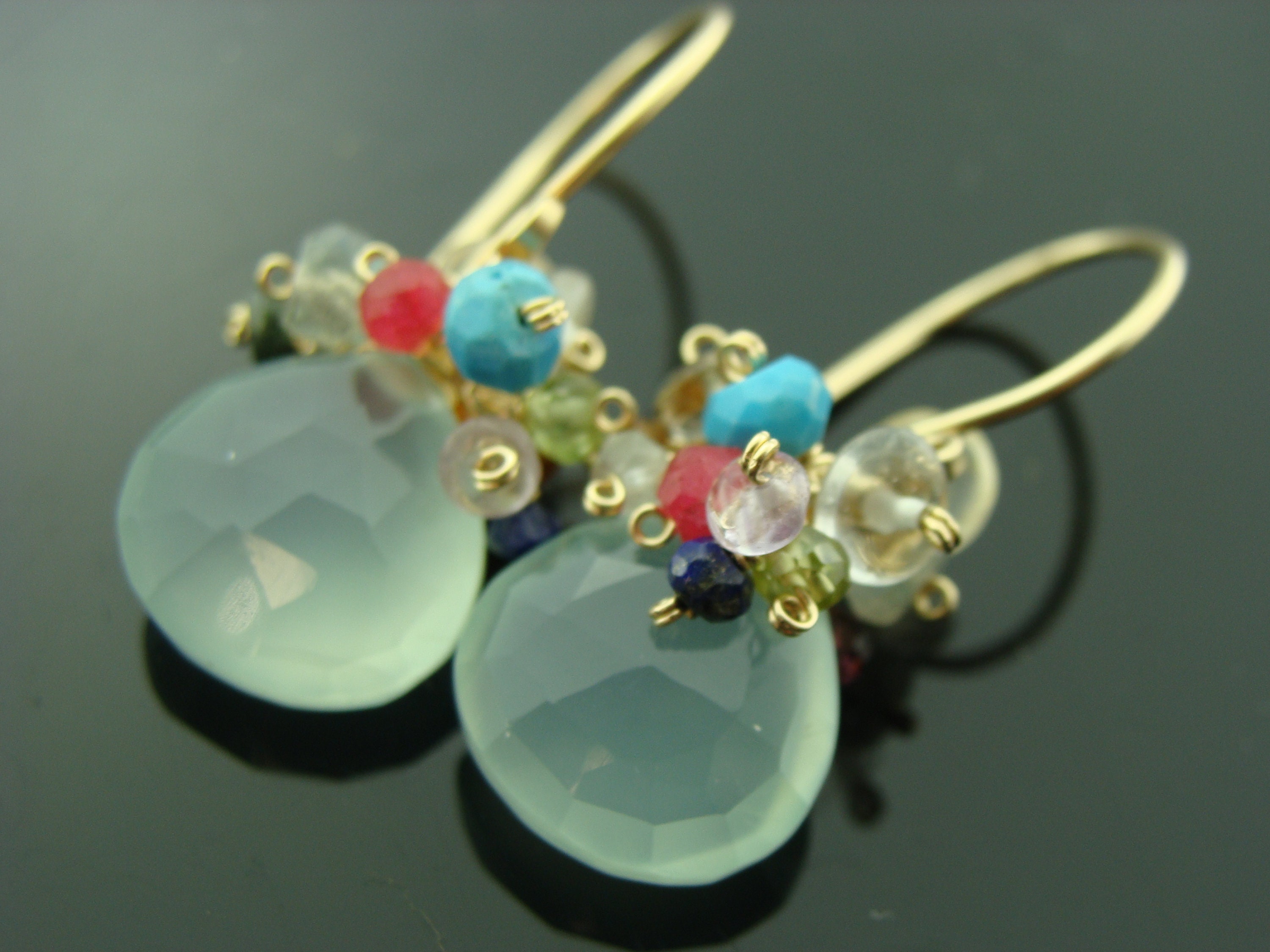 Aqua Blue Chalcedony Multi Gemstone Cluster 14K Gold Filled | Etsy