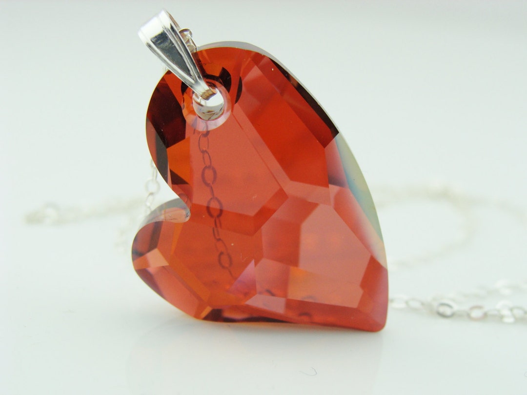 Large Swarovski Crystal Red Heart Sterling Silver Necklace Gift - Etsy