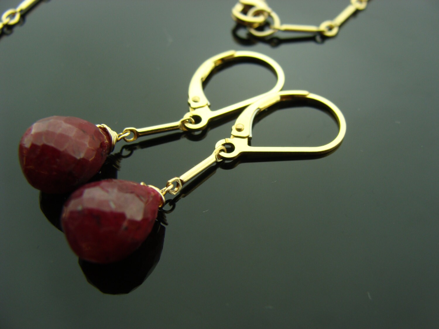 Genuine Ruby 14K Gold Filled Necklace and Earrings Set Gift | Etsy