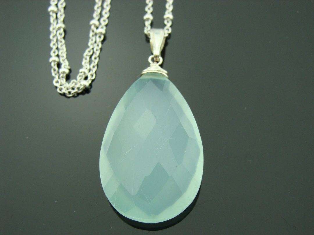 Large Aqua Blue Chalcedony Sterling Silver Pendant Gift - Etsy