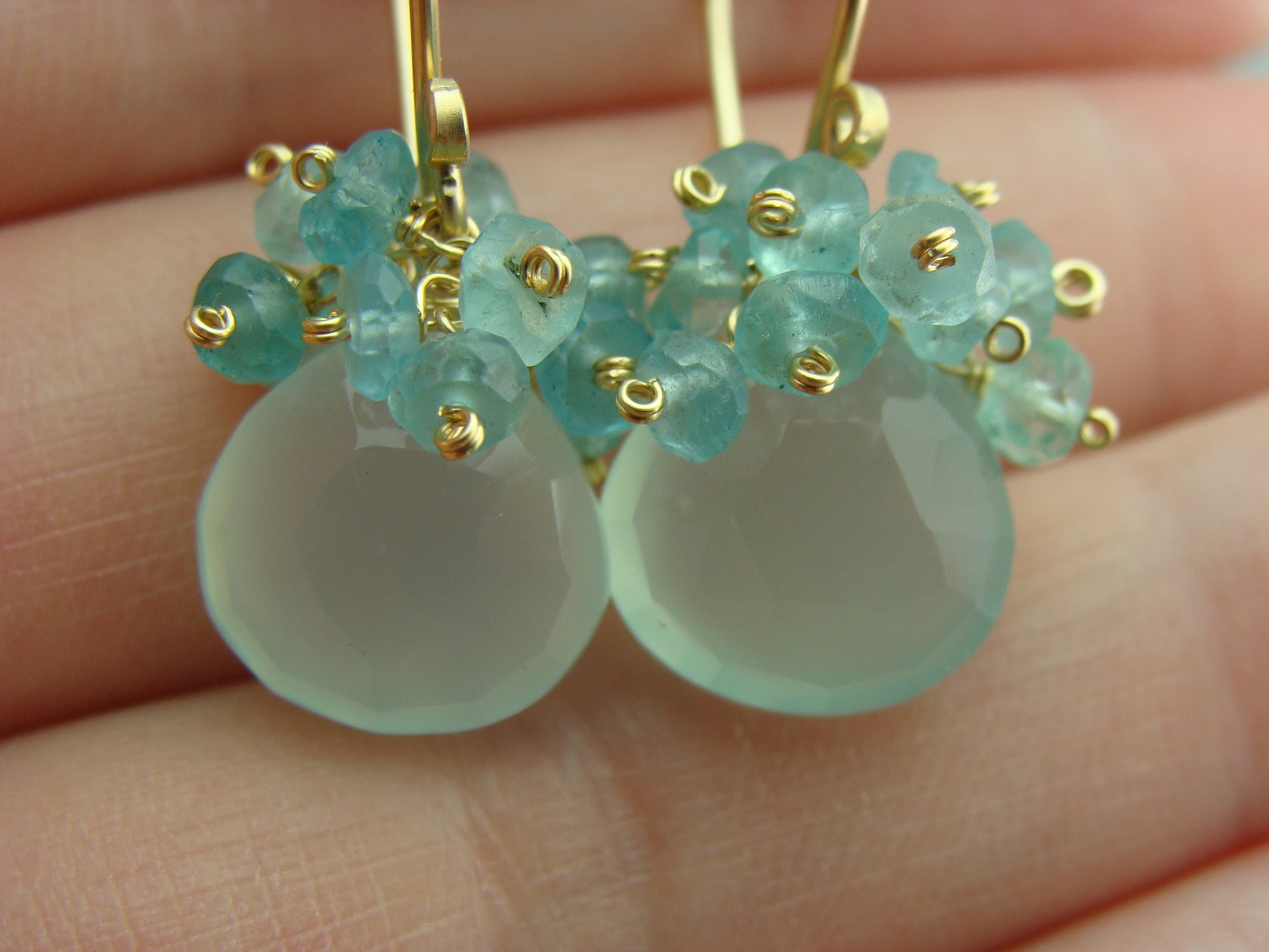 Aqua Blue Chalcedony and Apatite Cluster 14K Gold Filled or - Etsy