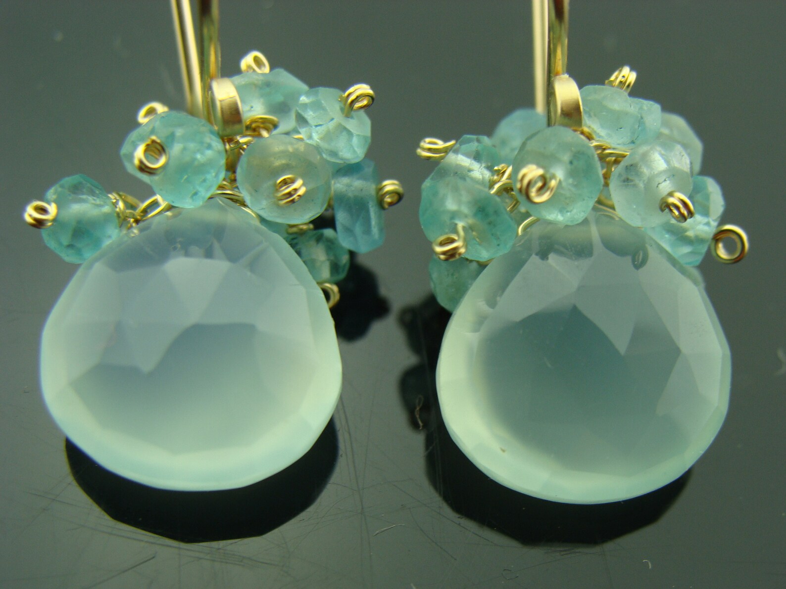 Aqua Blue Chalcedony and Apatite Cluster 14K Gold Filled or - Etsy
