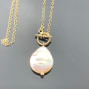 White Coin Freshwater Pearl · 14K Gold Filled Toggle Necklace · Classic ...