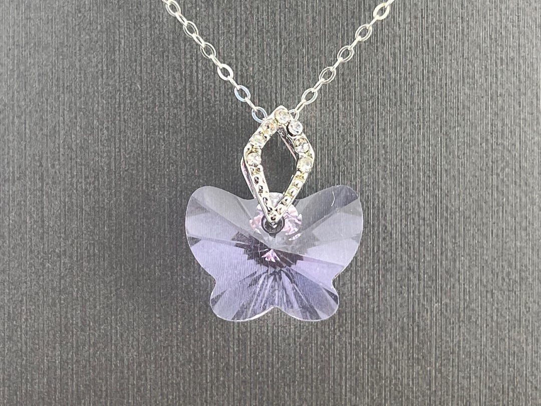 Light Purple Swarovski Butterfly Necklace • 925 Sterling Silver Pendant ...