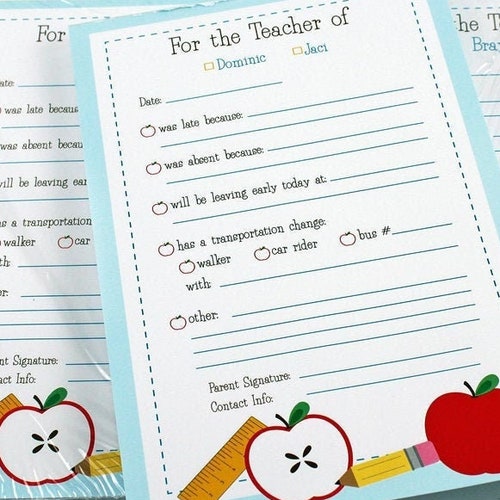 Bright Border Excuse Pad Notes to Teacher School Notepad - Etsy