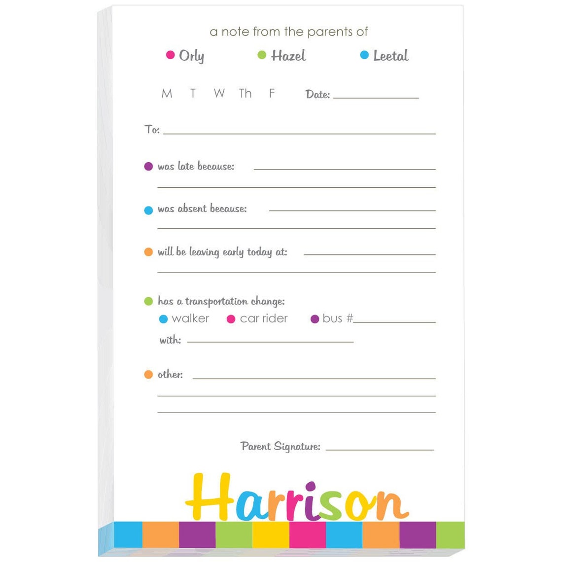 Bright Border Excuse Pad Notes to Teacher School Notepad | Etsy