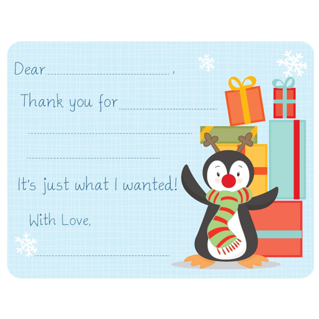 Waving Penguin Fill-in Card Kids Christmas Thank You Cards Fill in the ...