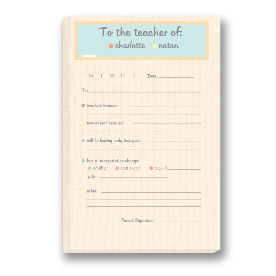 Personalized Excuse Pad | School Notes to Teacher - Etsy