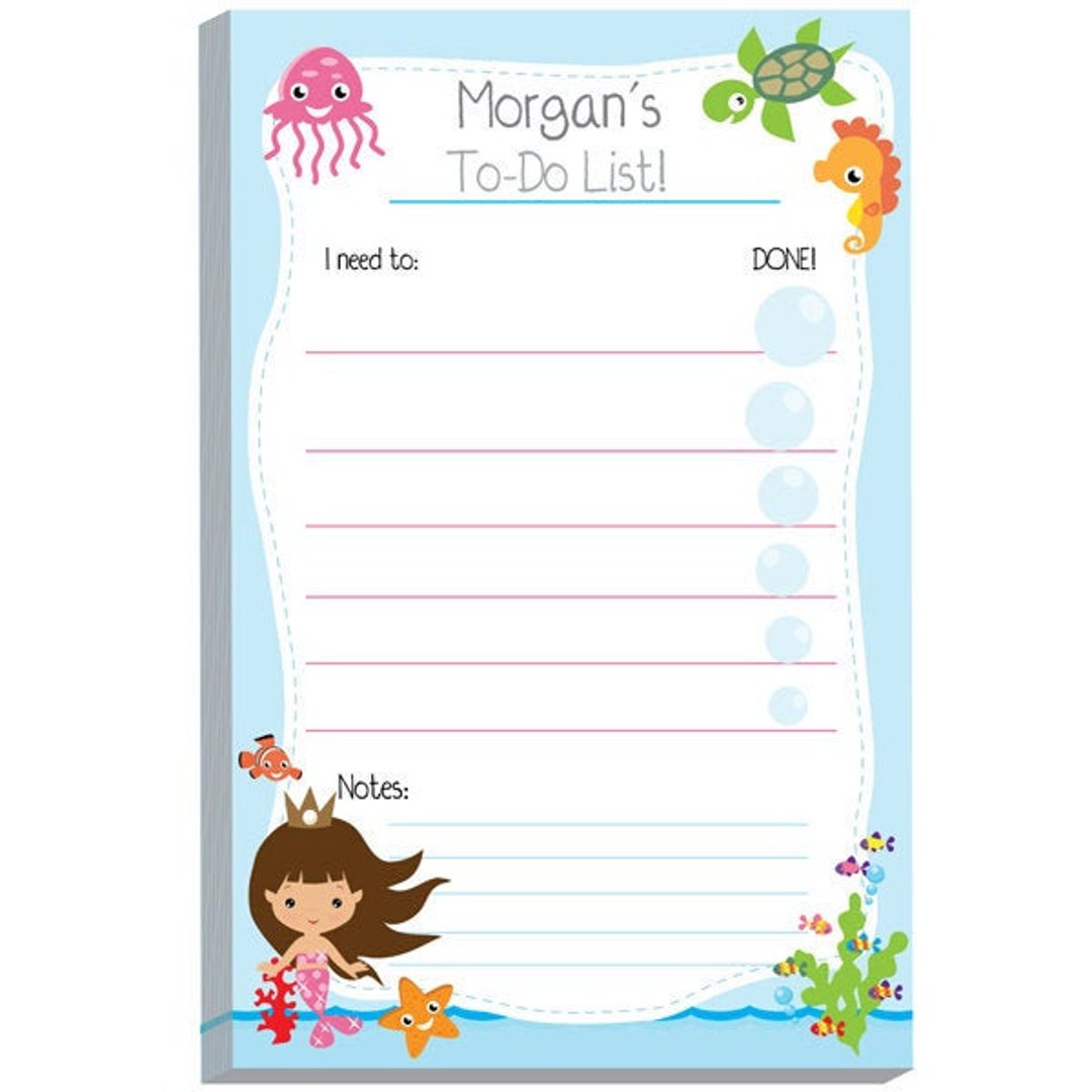 Mermaid To-do Pad Homework Pads Schedule Notepad Personalized Notepad ...