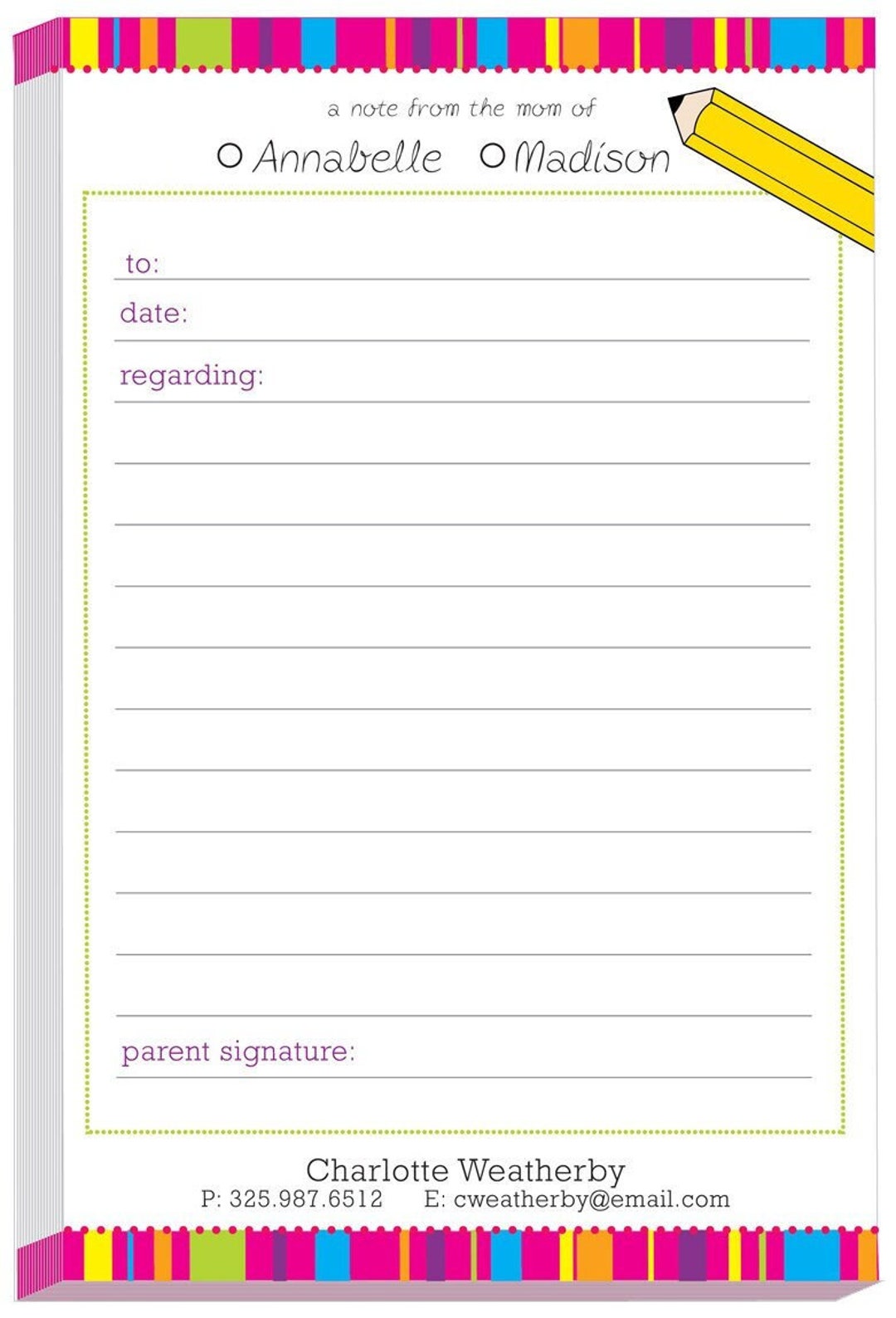 Bright Stripes Excuse Pad | Notes to Teacher | School Notepad ...