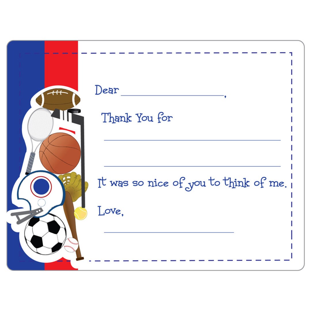 Sports Camp Fill-in Card Kids Thank You Cards Fill in the Blanks Note ...