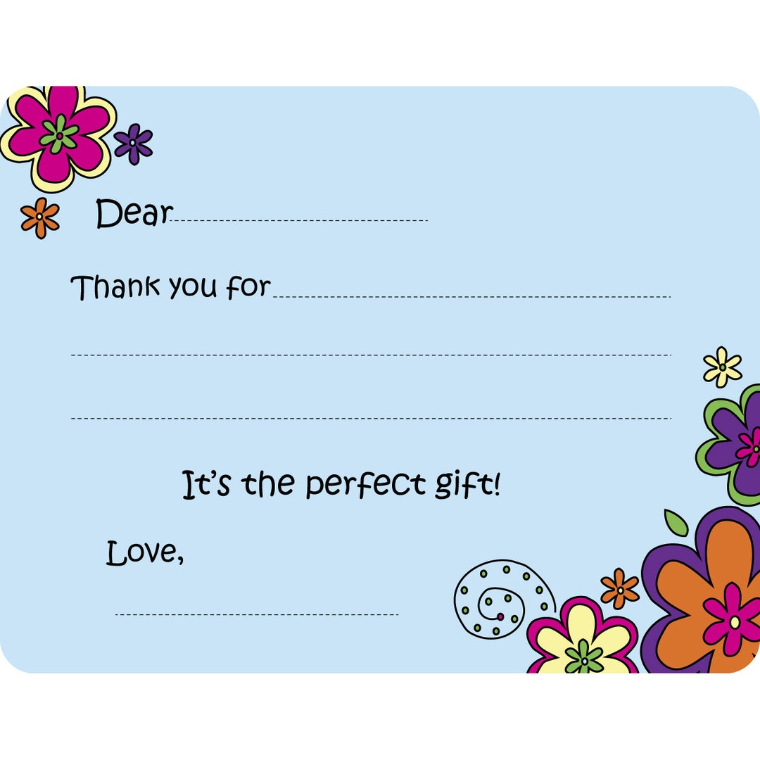Mod Flowers Fill-in Cards Kids Thank You Cards Fill in the Blanks Note ...
