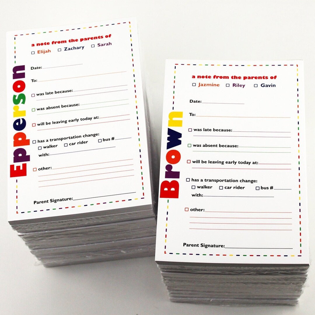 Colorful Dashes Excuse Pad Notes to Teacher School Notepad - Etsy