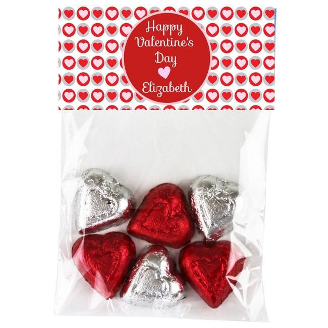 Double Pink Heart Valentine Candy Bag Toppers Valentine Candy Bags Kids ...