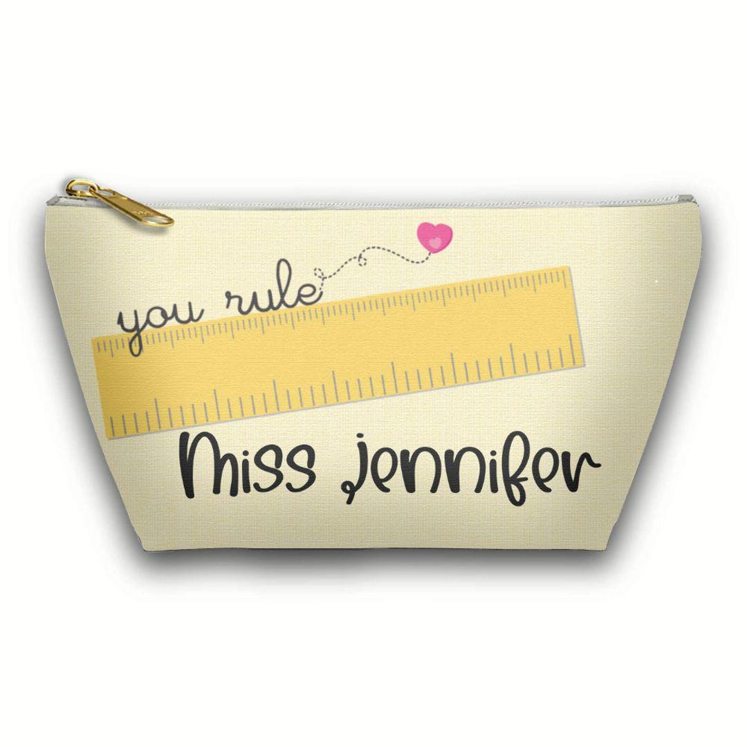 Ruler Teacher Personalized Gusset Canvas Zipper Pouch | Custom Teacher ...