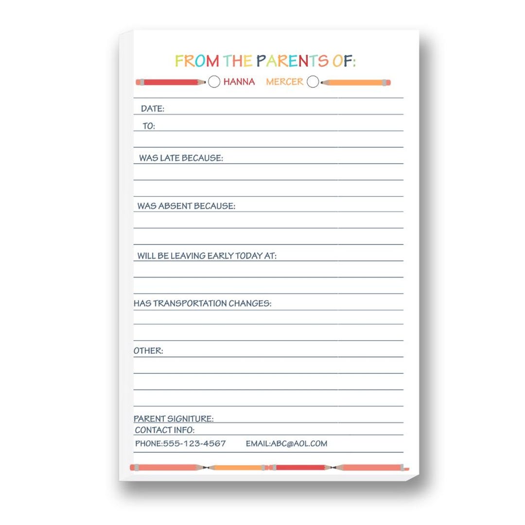 Personalized Excuse Pad | Notes to Teacher, School Supplies - Etsy