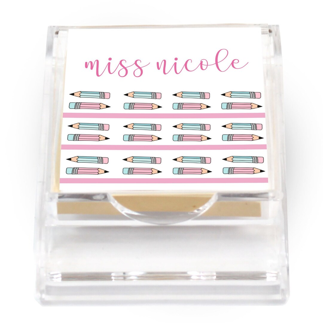 Pastel Pencils Acrylic Sticky Note Holder | Custom Teacher Gift ...