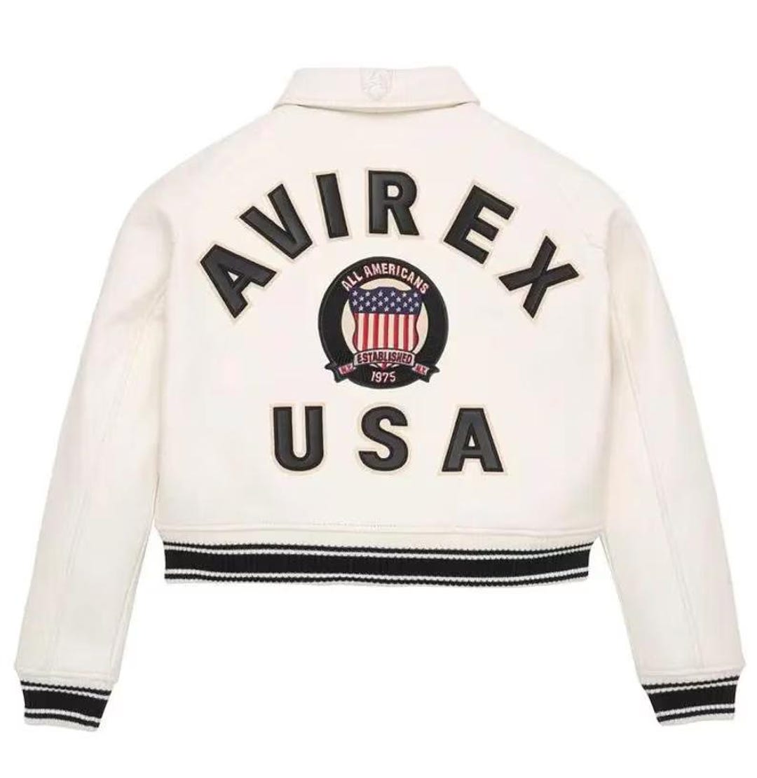 Women’s Avirex Leather Jacket | White Bomber , Vintage Streetwear ...