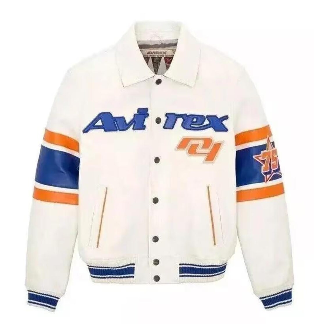 White Avirex Leather Bomber Jacket | Handmade Flight Jacket for Men ...