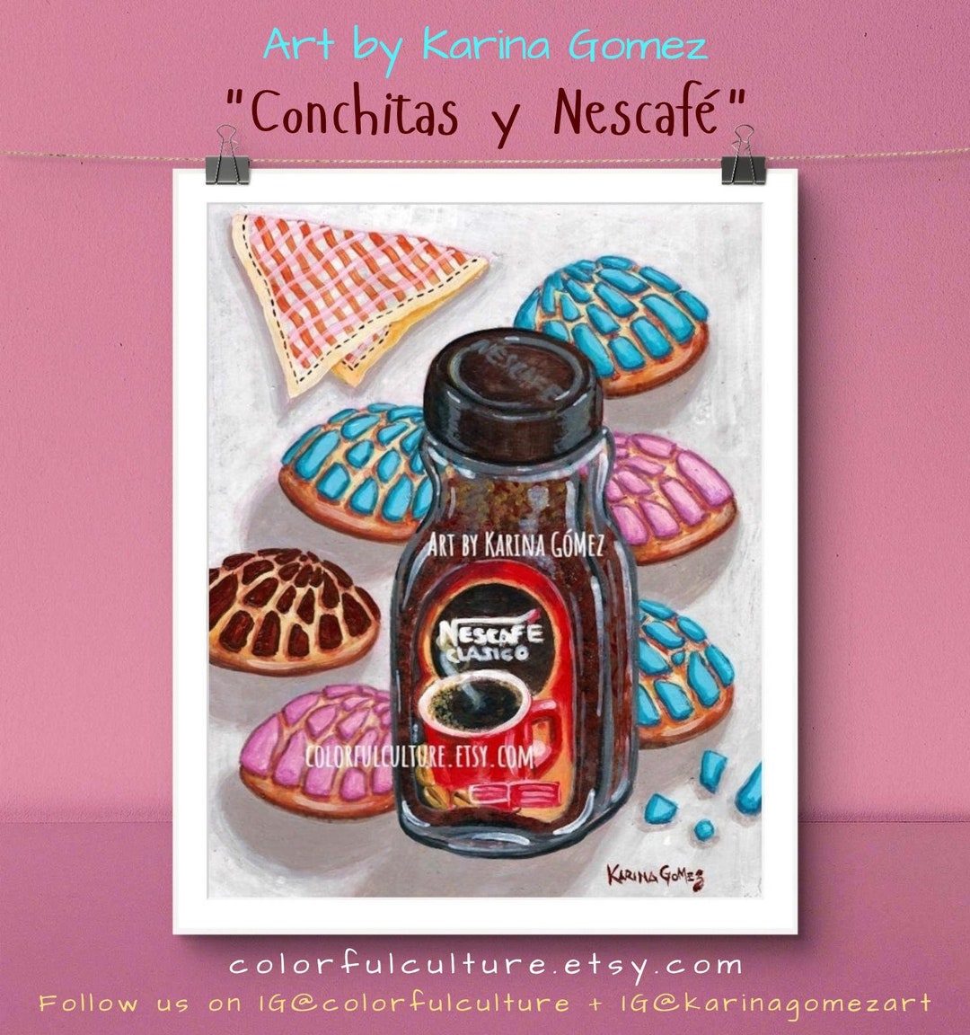 Conchitas Y Nescafe"original Painting & Prints by Karina Gomez-mexican Folk Art-kitchen Wall ...