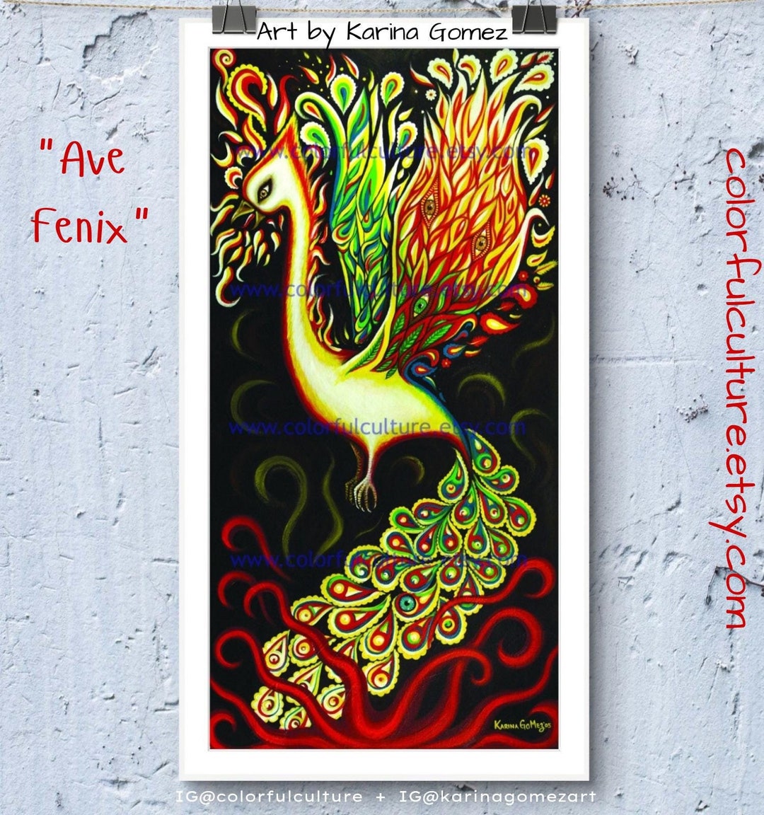 Phoenix Bird/ave Fenix"original Art by Karina Gomez-mexican Wall Decor ...