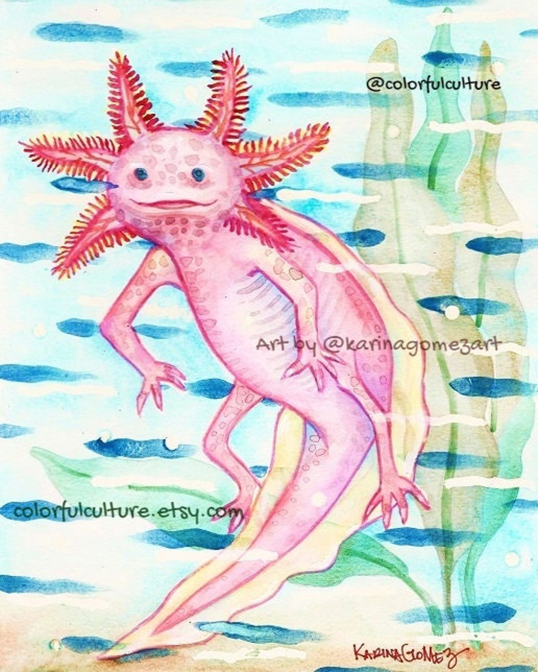 Axolotl Art by Karina Gomez Mexican Art Arte Mexicano karinagomezart ...