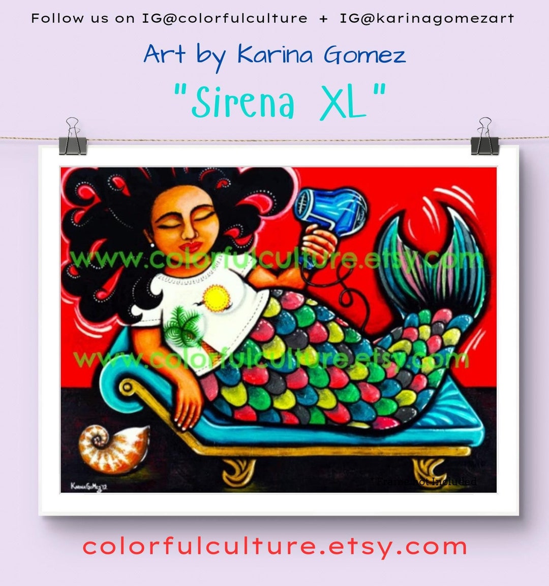 La Sirena Xl/the XL Mermaid"original Painting & Print by Karina Gomez ...