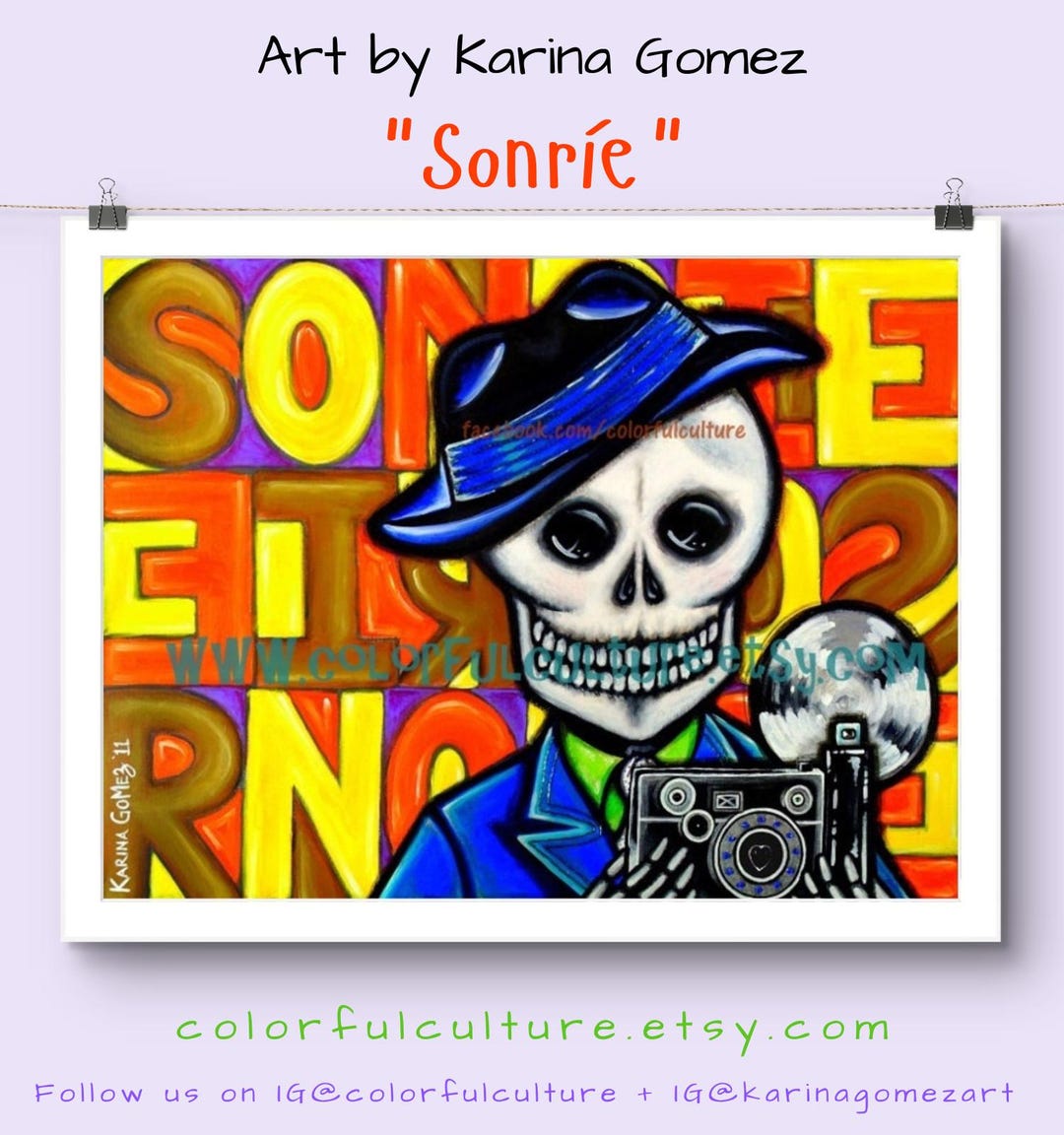 Smile/sonrie"original Art by Karina Gomez,day of the Dead Glicee Prints ...