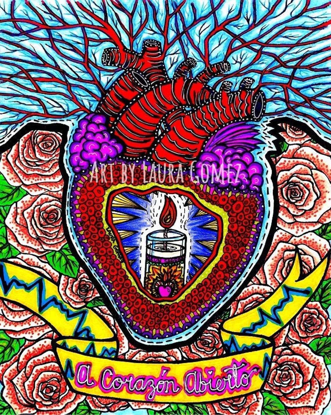 A Corazon Abierto Open Heart Painting Drawing giclee - Etsy