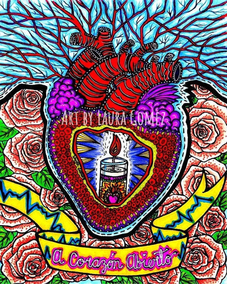 A Corazon Abierto Open Heart Painting Drawing Giclee | Etsy