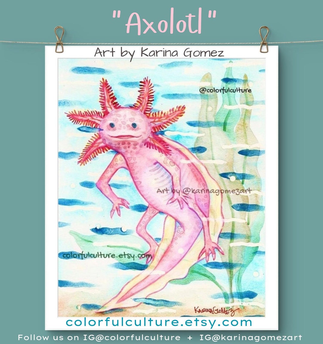 Axolotl"original Art by Karina Gomez-mexican Folk Art/arte Mexicano ...