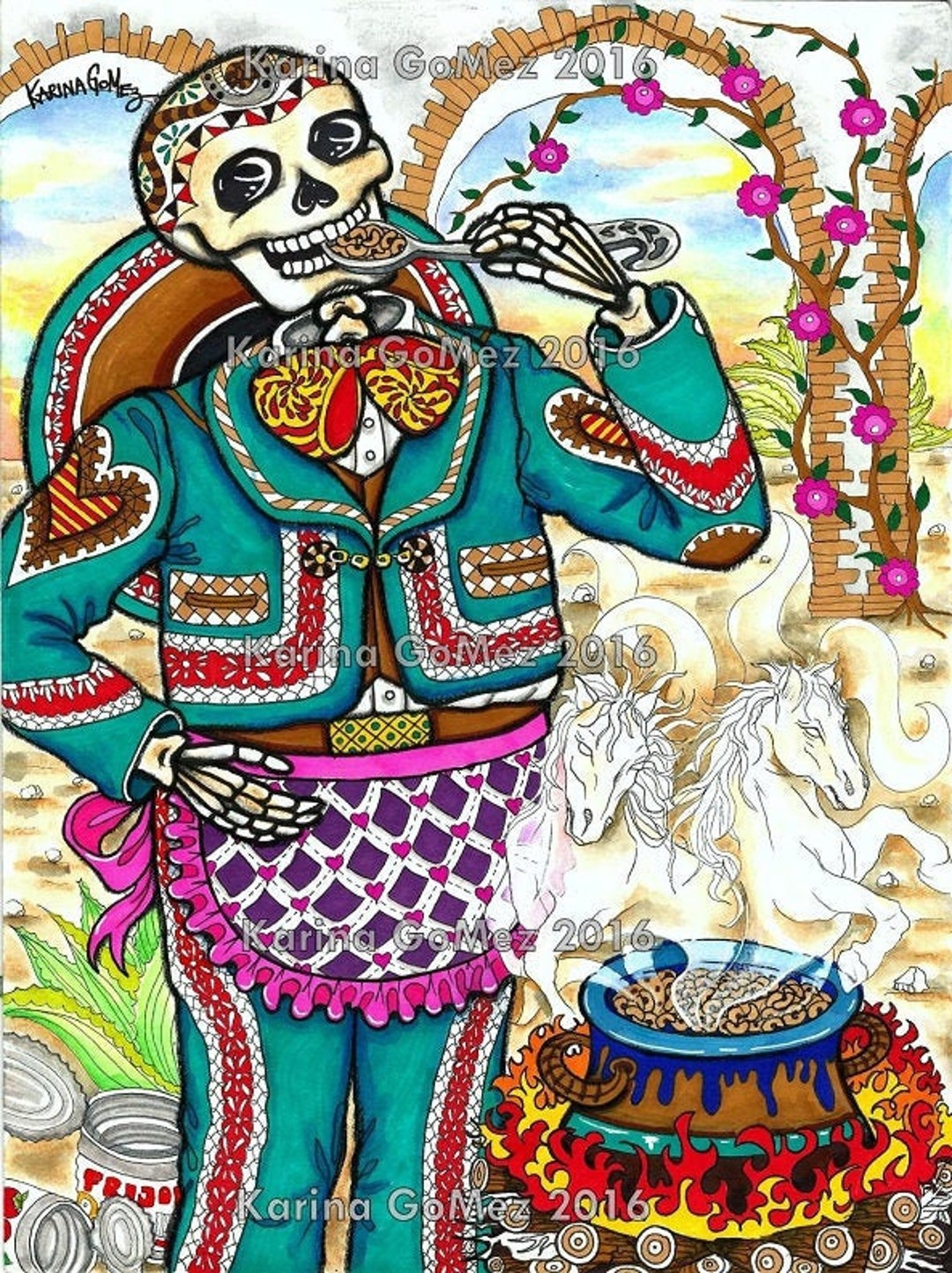 Frijoles Charros Charro Beansdrawing Ilustration Art Print of Original ...