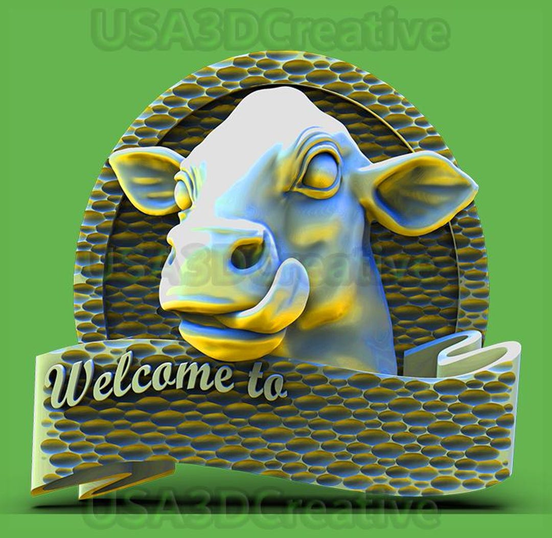 Welcome Cow STL 3D Model for CNC Router, Wood Art, Wall Decoration ...