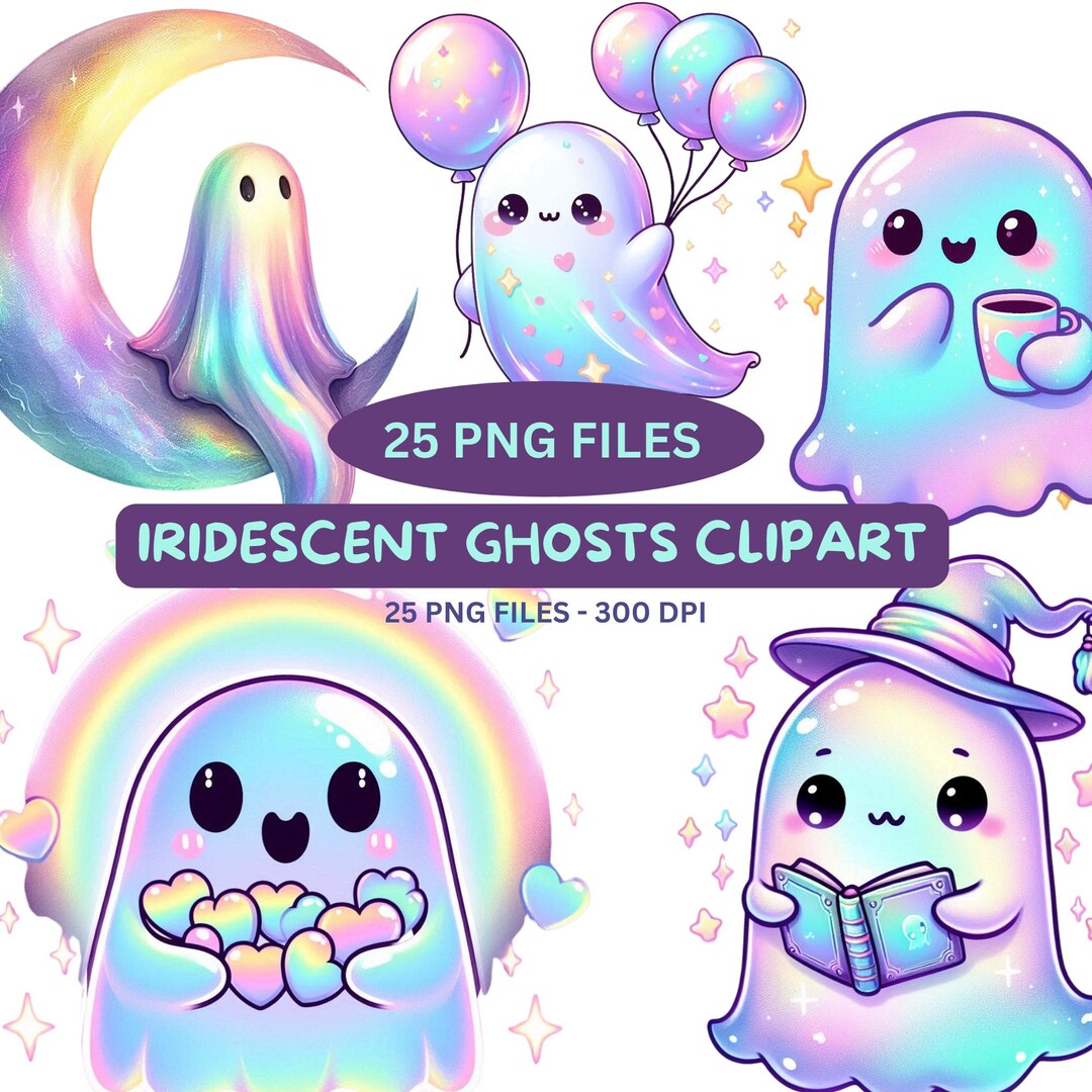 25 Iridescent Ghost Clipart Pngs – Cute Pastel Rainbow Ghosts, Kawaii ...