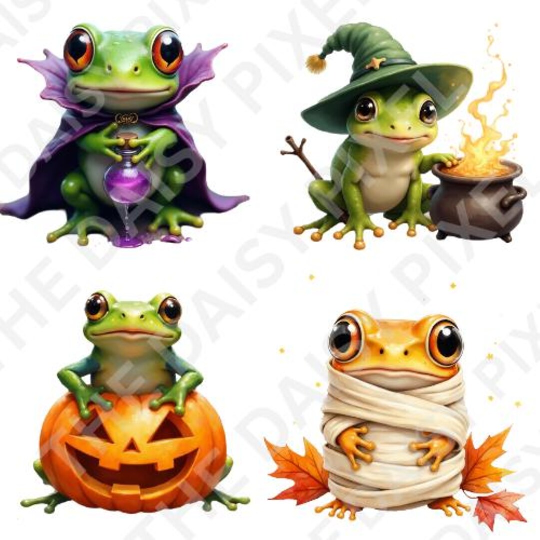 Halloween Frog Stickers & Clipart - Cute Spooky Frogs for Planners ...