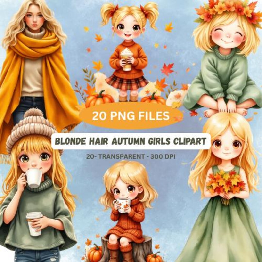 Fall Girl Clipart Bundle – Blonde Haired Autumn Girls – Cozy Outfit ...
