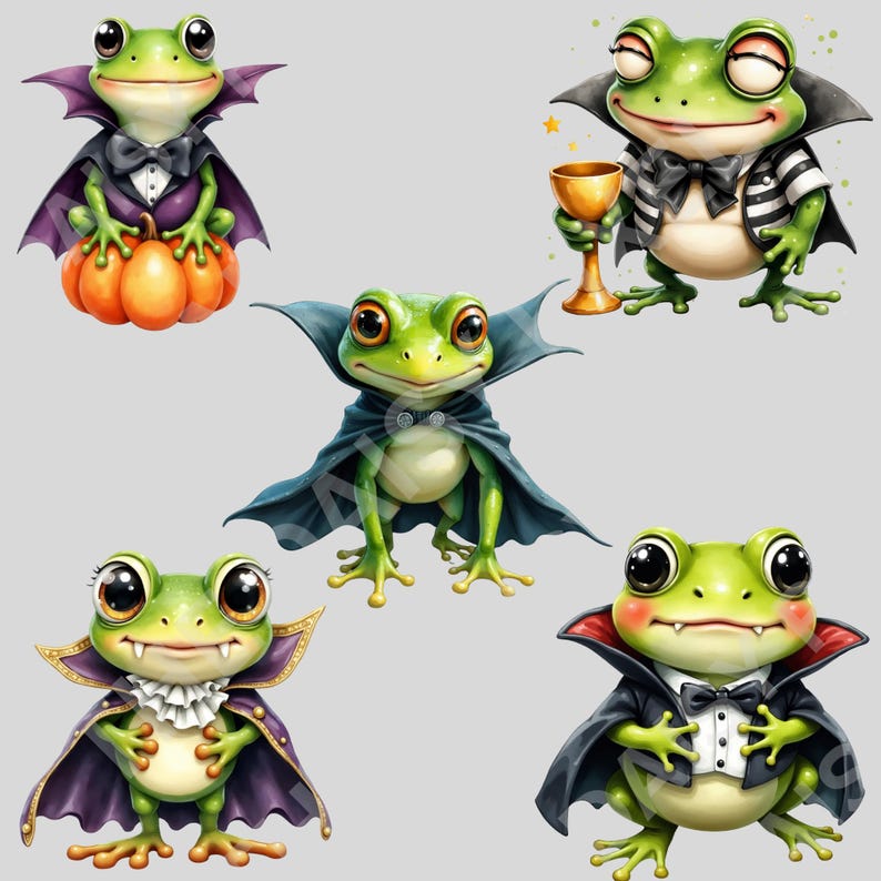 15 Vampire Frog Clipart Pngs – Cute Halloween Frogs With Capes & Fangs ...