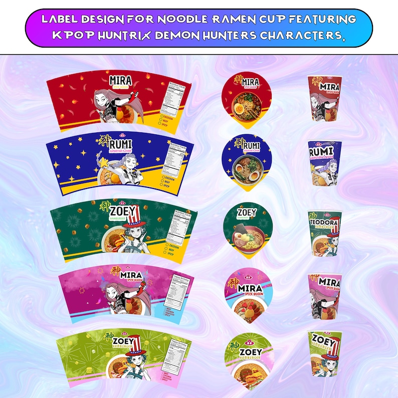 14+ Kpop Demon Hunters Cup Noodle Labels Ramen | Rumi Mira Zoey ...