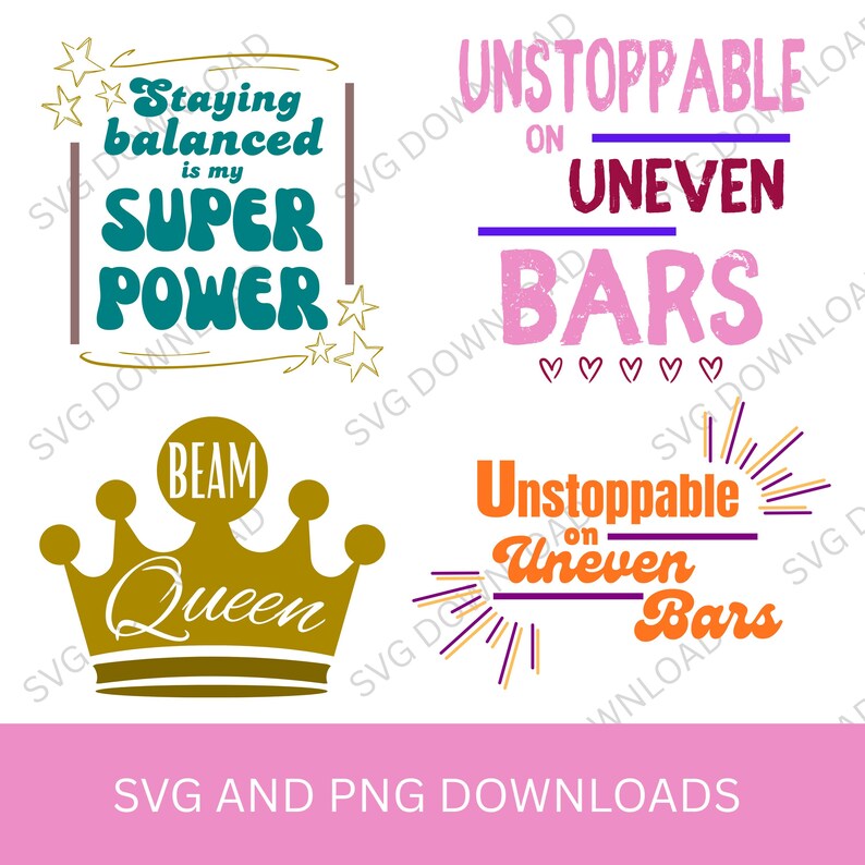 Gymnastics SVG and PNG Bundle | Beam Queen, Uneven Bars Designs ...