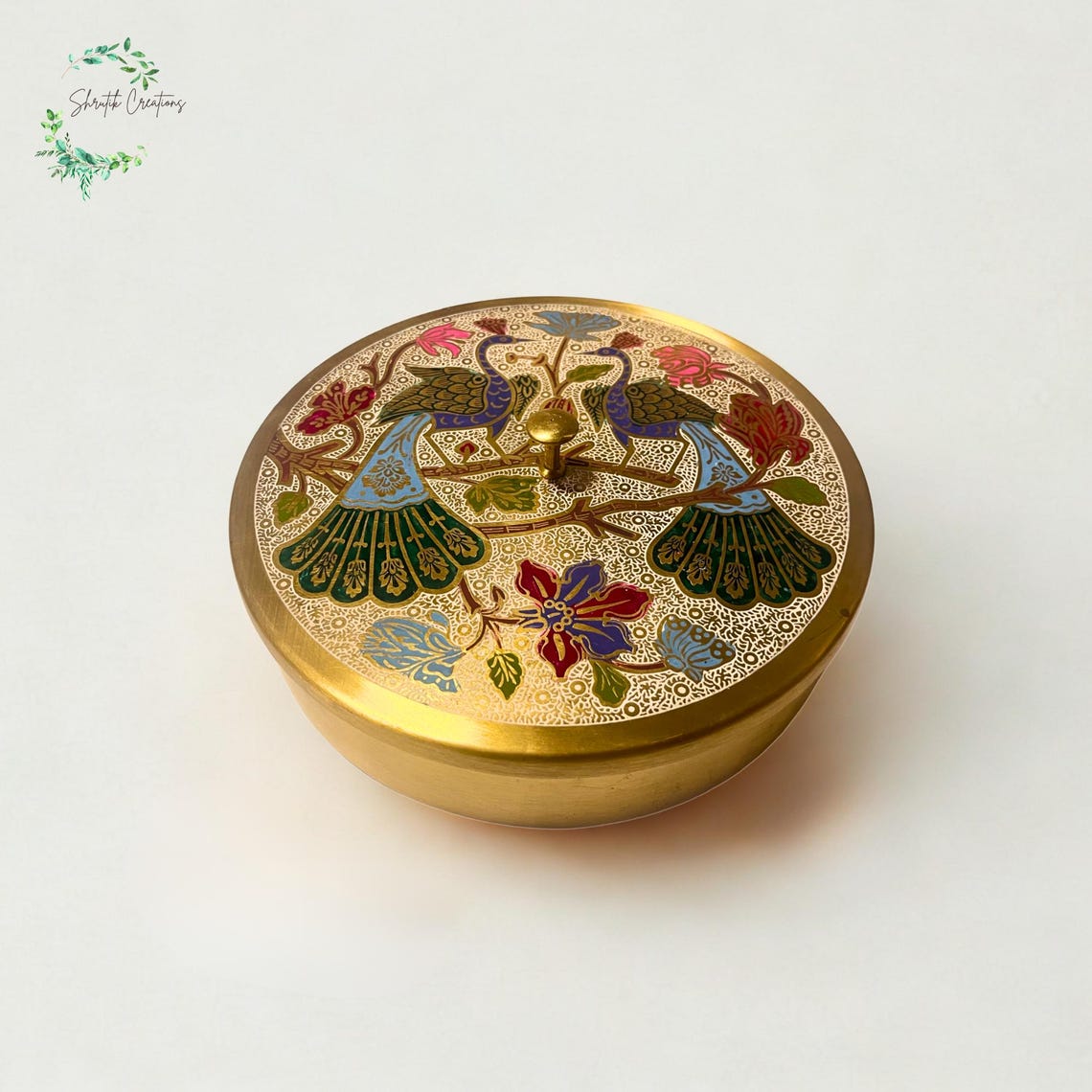 Handcrafted Brass Masala Box With Hand-painted Peacock Design | Indian ...