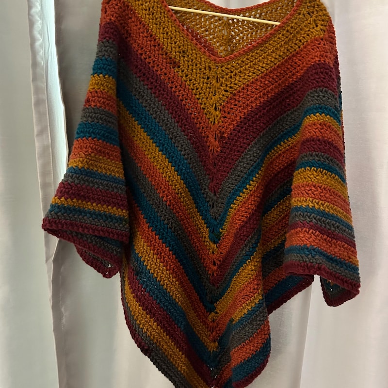 Hand Knit Orange Poncho - Etsy