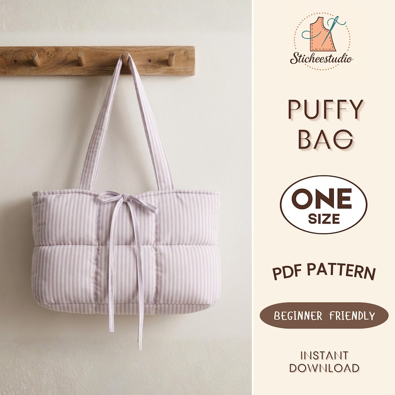 Puffy Tote Bag Sewing Pattern: Cloud Shoulder Bag, A0/A4/US LETTER ...