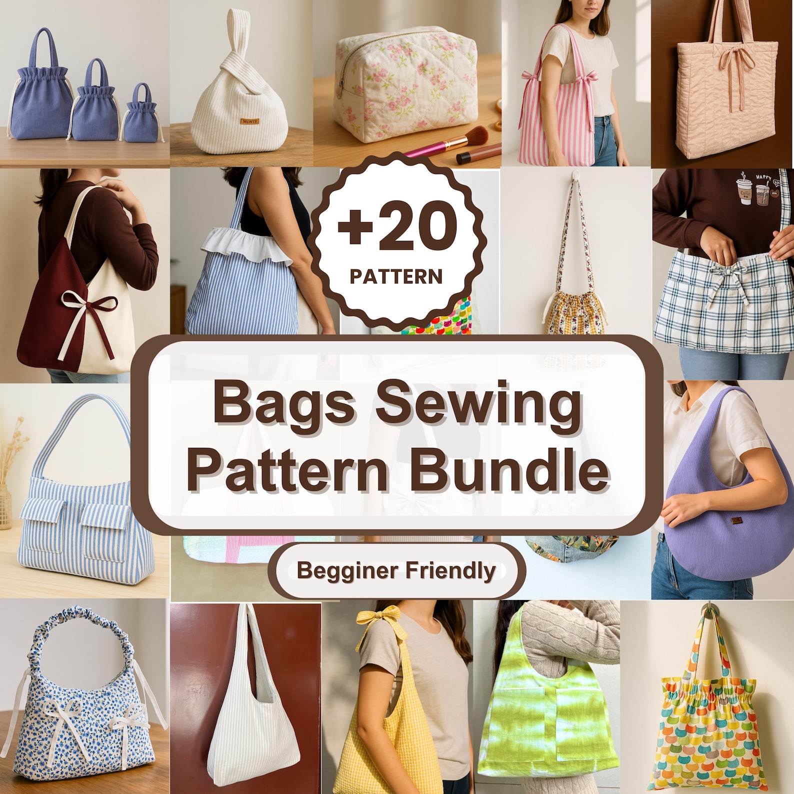 Easy Tote Bag Sewing Pattern PDF Bundle: Beginner-friendly Pack ...
