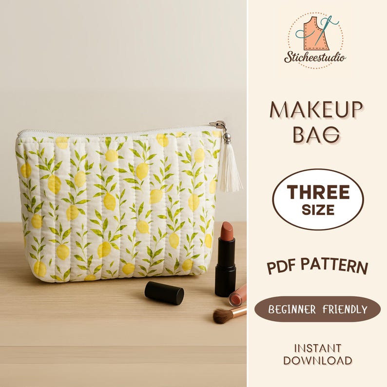 Quilted Makeup Bag Sewing Pattern: 3 Sizes (A4, US Letter, A0) (PDF ...