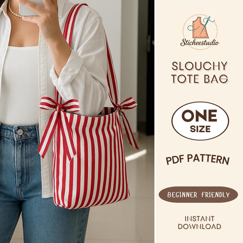 Slouchy Bow Tote Bag Sewing Pattern: Beginner-friendly PDF (digital ...