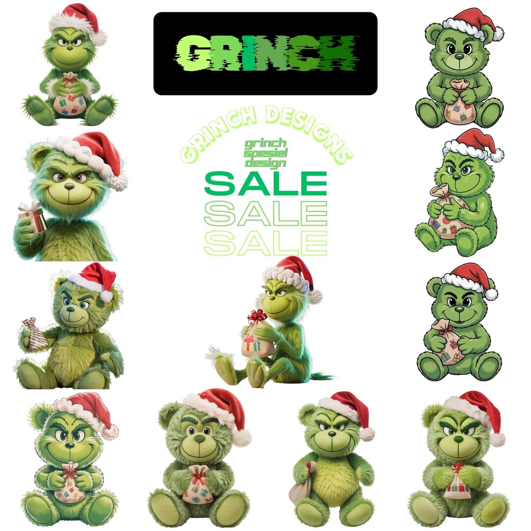 Grinch Teddy Bear Christmas Design | Digital Download | Cute Xmas Art ...