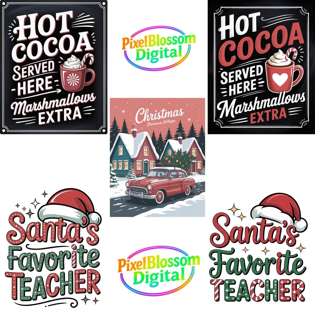 Christmas Retro Bundle | Hot Cocoa & Santa’s Favorite Teacher PNG ...