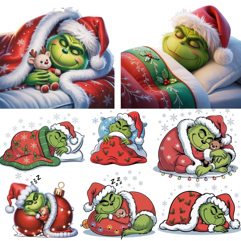 Cute Sleeping Grinch Christmas PNG | Holiday Sublimation Design | Easy ...