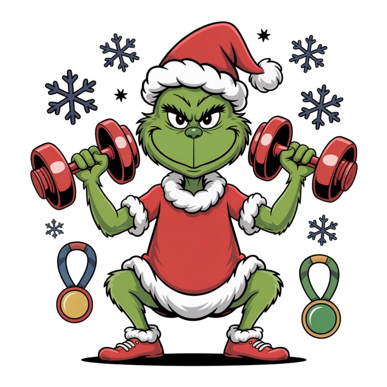 Grinch Christmas Gym Fitness PNG | Funny Grinch Lifting Weights | Easy ...
